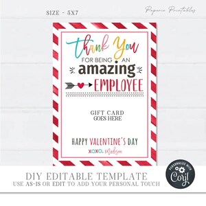 EDITABLE Employee Valentine's Gift Card Holder, Thanks for Being an ...