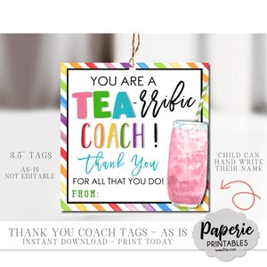 EDITABLE Coach Appreciation Gift Tag, Tea-riffic Coach Appreciation Tag ...
