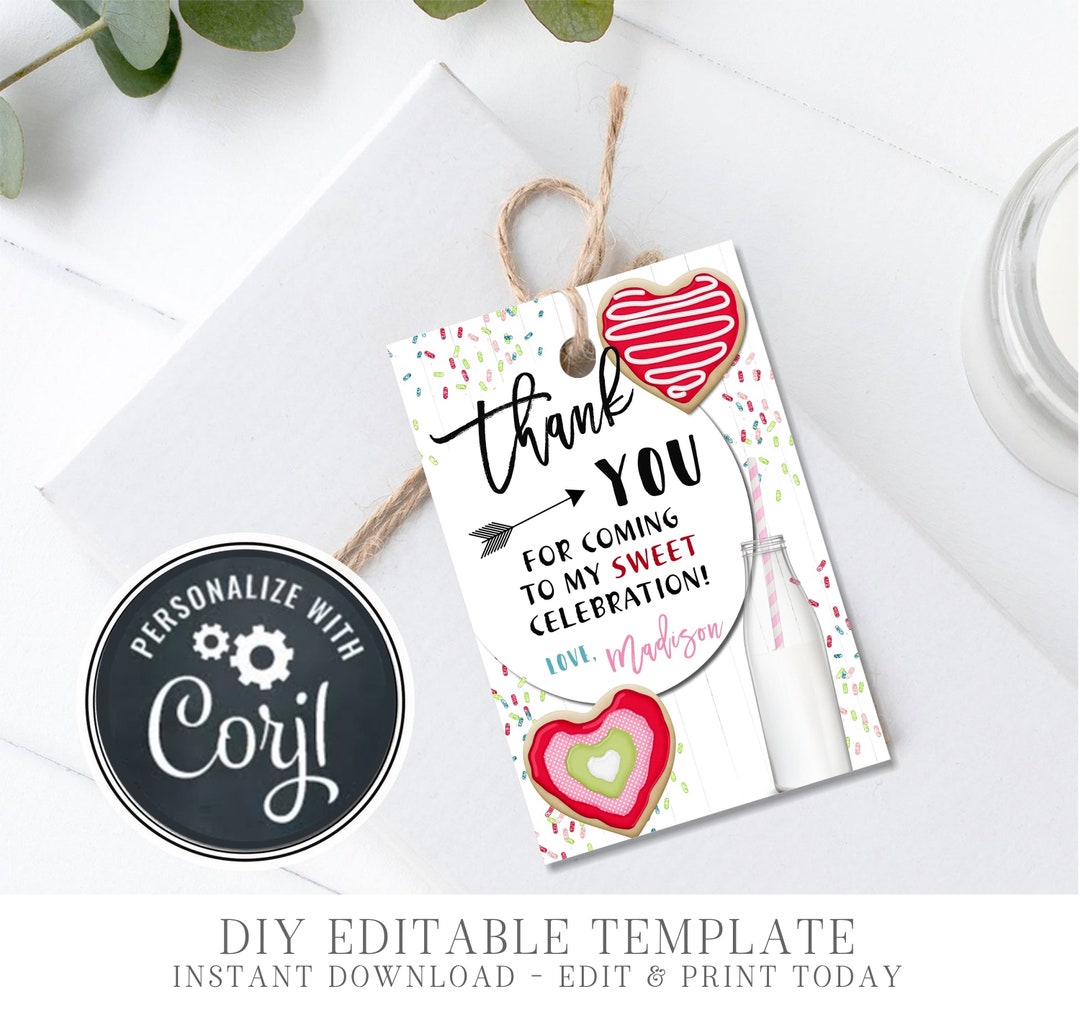 Editable Milk and Cookies Favor Tags: Valentine Birthday (DIY Digital ...