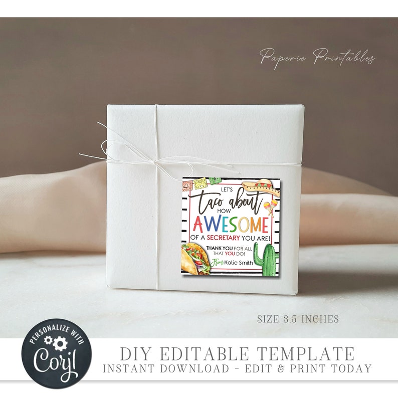 EDITABLE Taco About Secretary Appreciation Gift Tag Secretary - Etsy