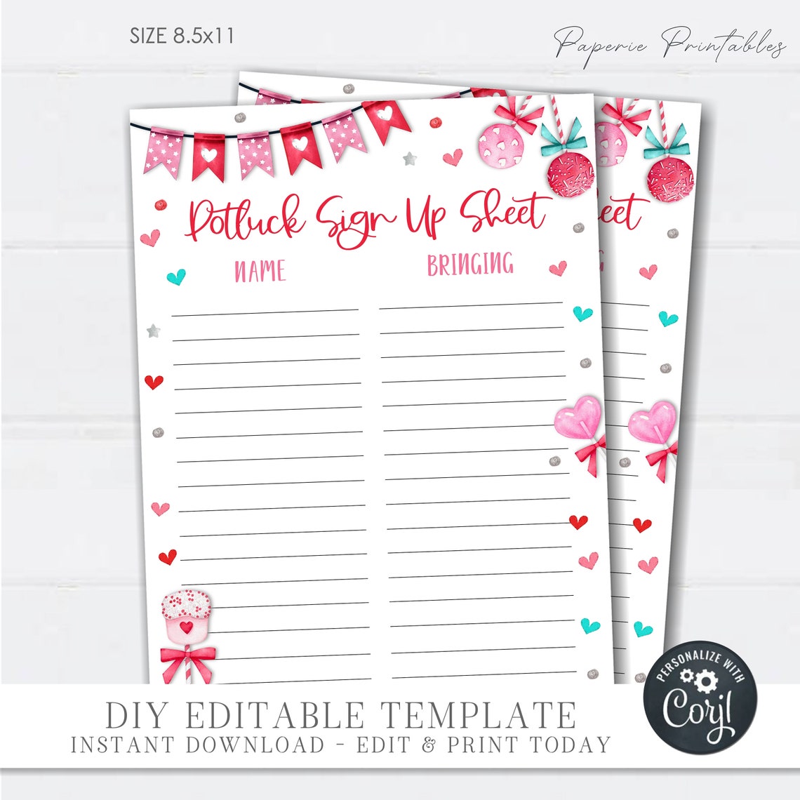 Editable Valentine's Day Potluck Sign up Sheet (digital Download) - Etsy