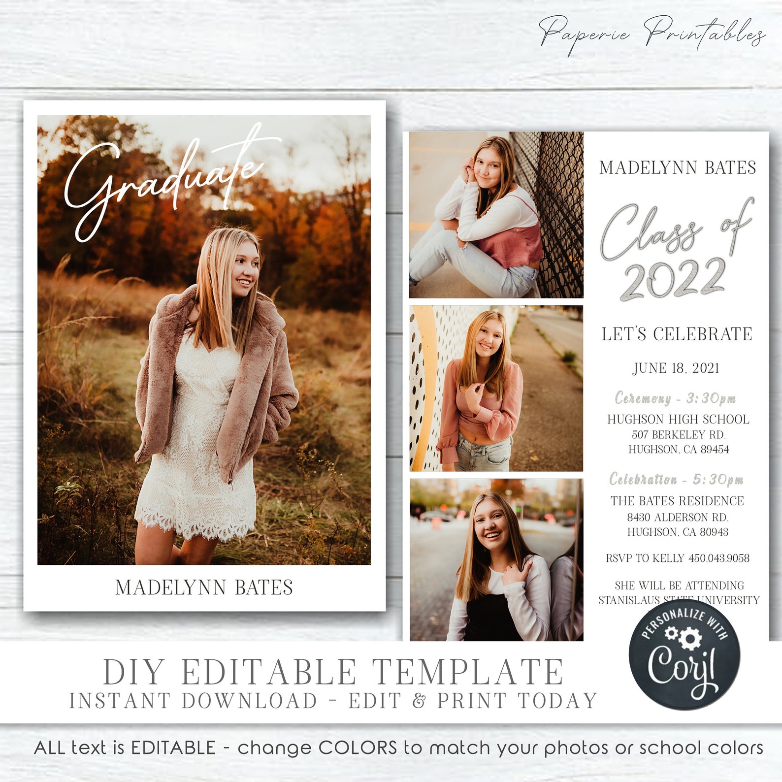 EDITABLE Graduation Party Invitation 2022 Class of 2022 - Etsy