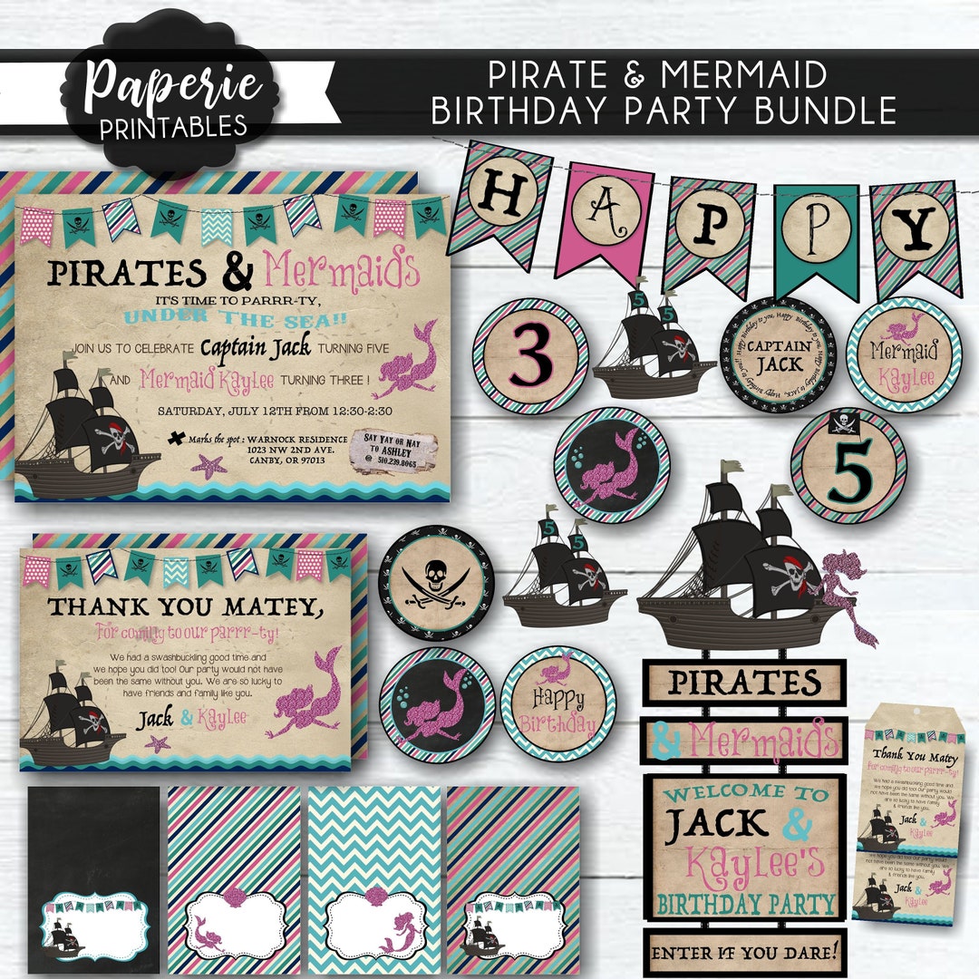 Pirate & Mermaid Birthday Party Bundle (digital Download) - Etsy