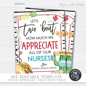 Editable Taco 'bout Nurse Appreciation Sign (digital Download) - Etsy