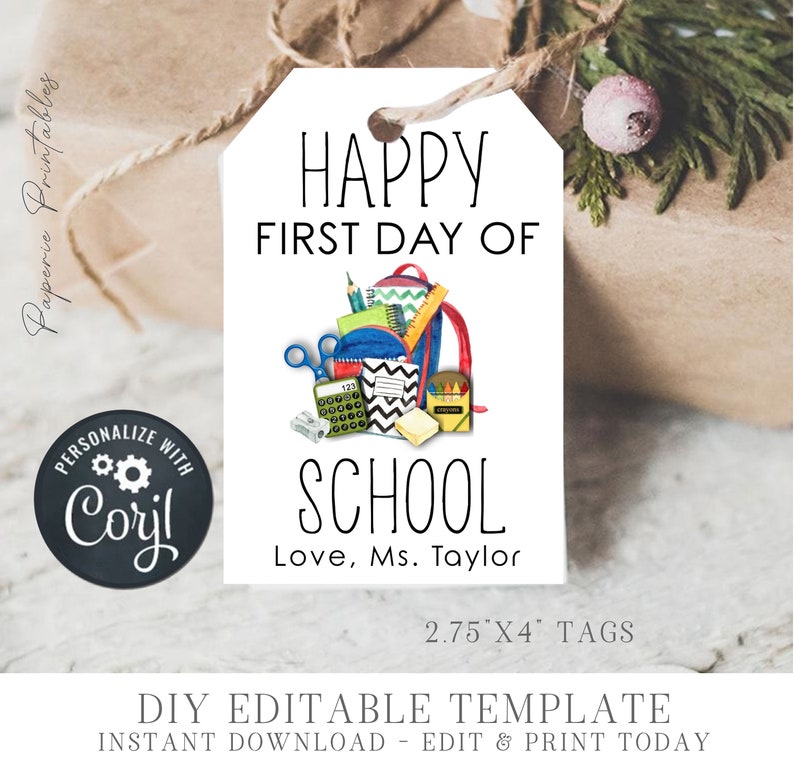 EDITABLE First Day of School Printable Tag Back to School - Etsy