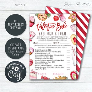 EDITABLE Valentine Bake Sale Order Form, Valentine Bake Order Template ...