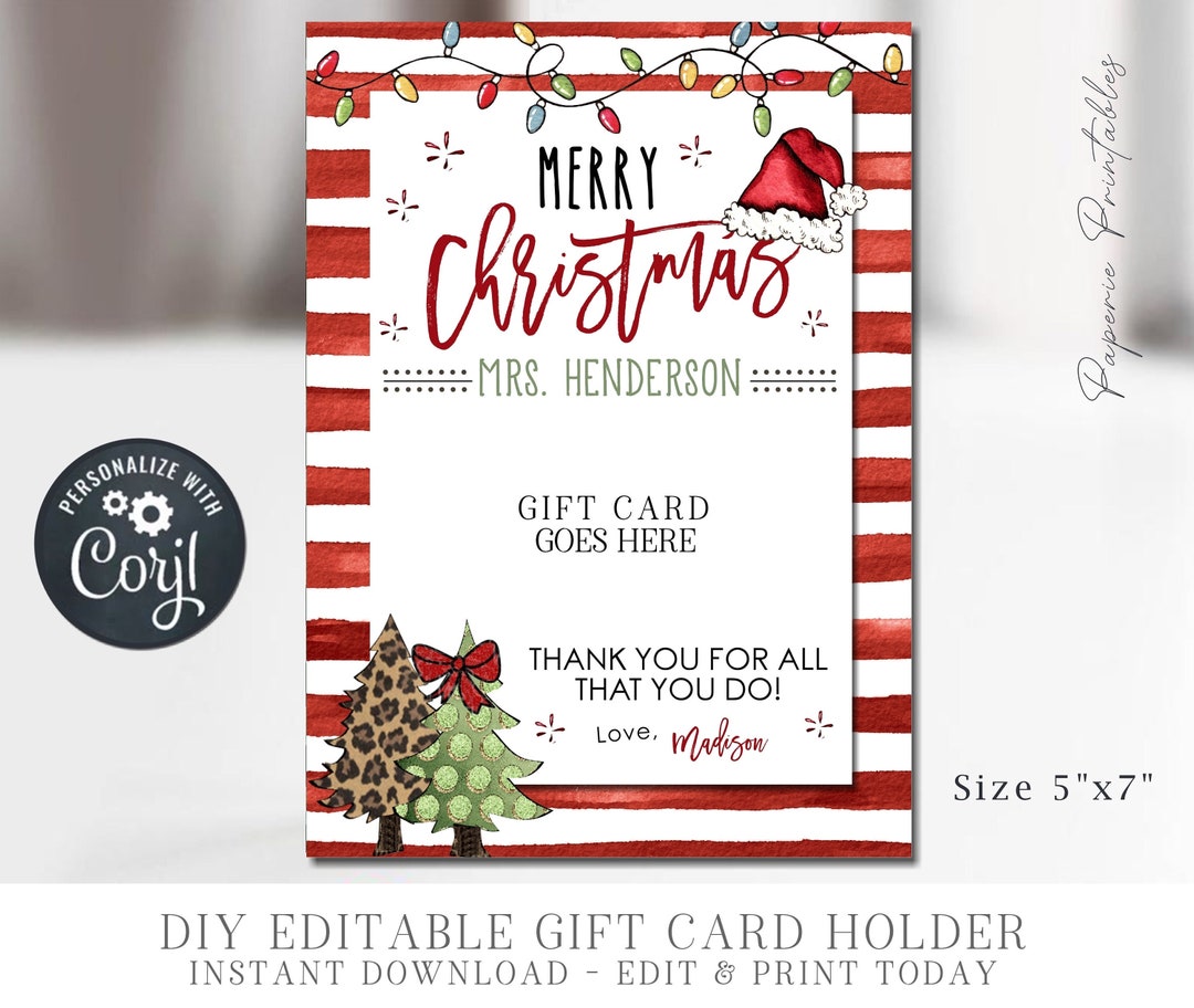 EDITABLE Christmas Gift Card Holder, Teacher Appreciation Christmas ...