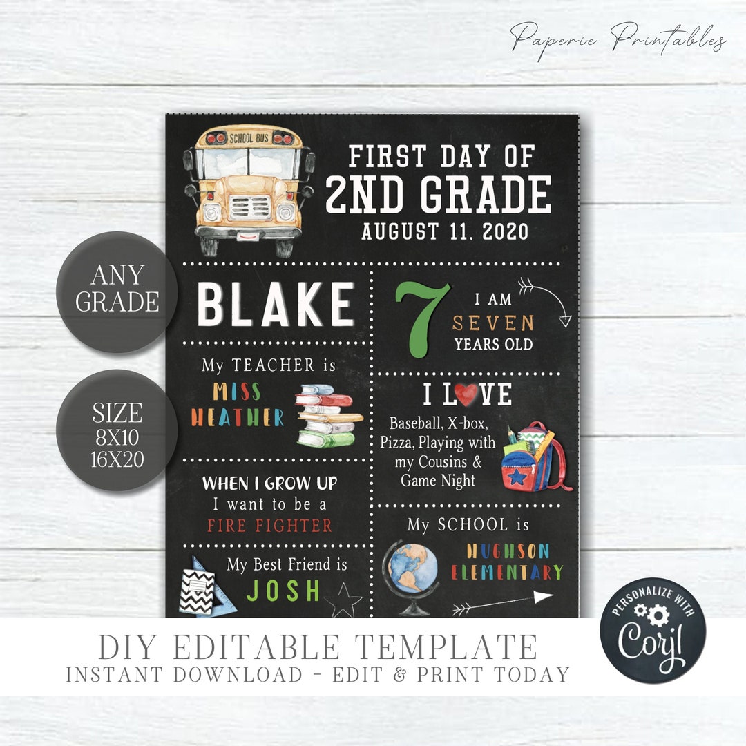 EDITABLE First Day of School Sign, Back to School Sign, First Day of ...