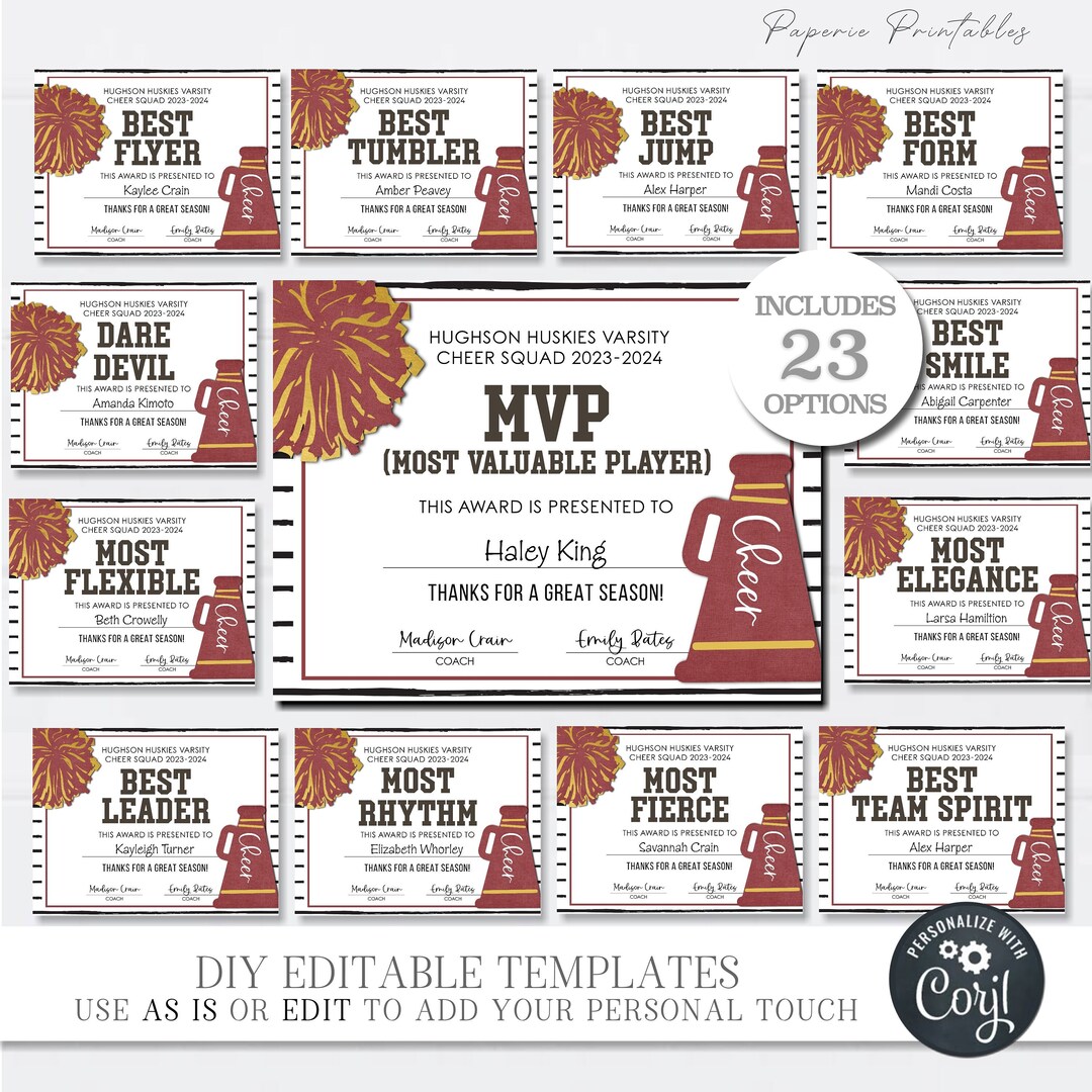 Editable Cheerleading Awards, End of Season Award, Cheer Team Party ...