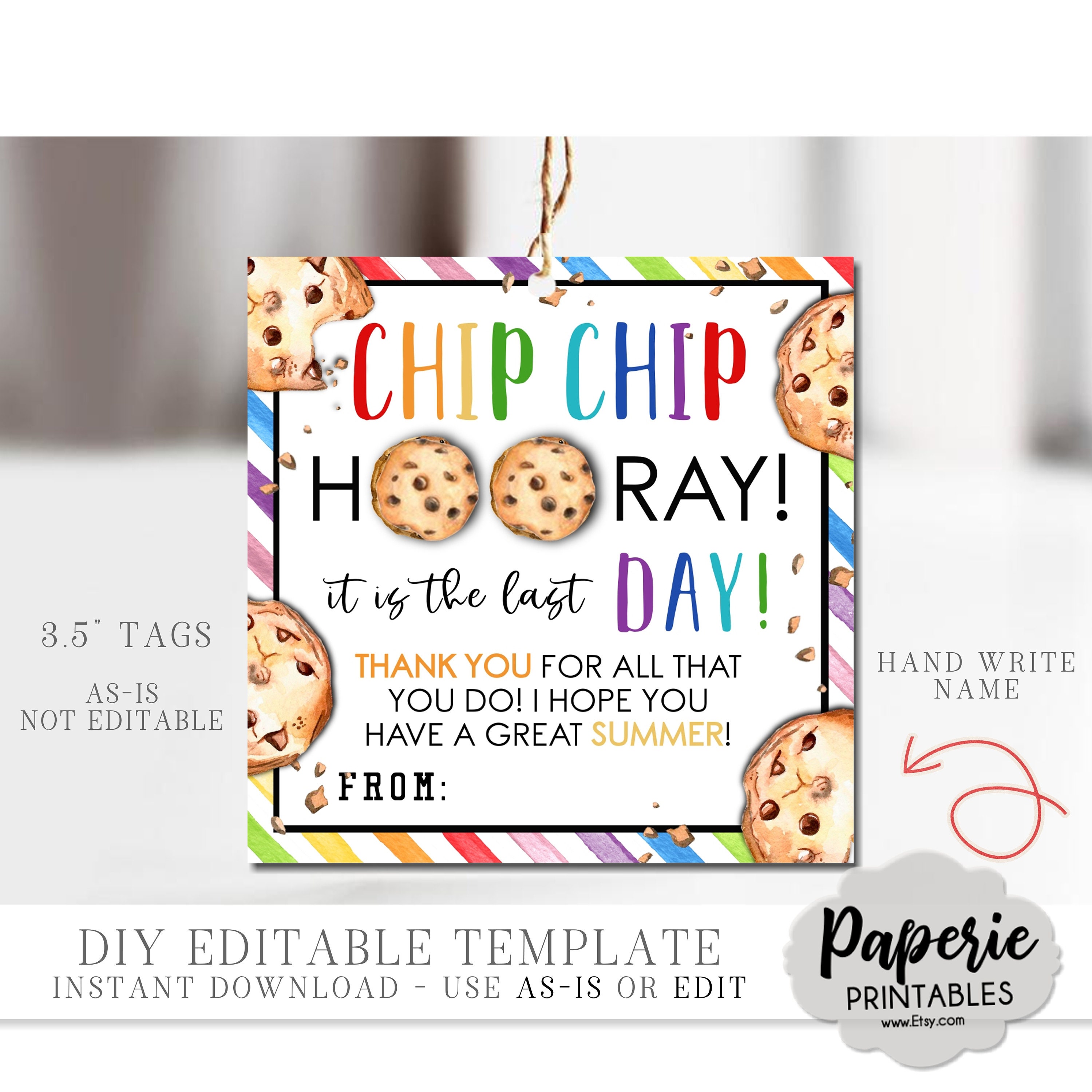Editable Teacher Appreciation Gift Tag: Chip Chip Hooray (digital ...
