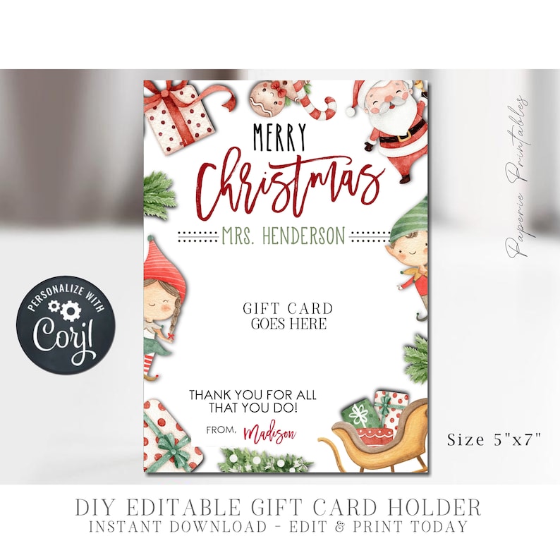 EDITABLE Teacher Appreciation Christmas Gift Card Holder - Etsy