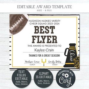 Editable Cheerleading Certificate, End of Season Award, Printable Cheer ...