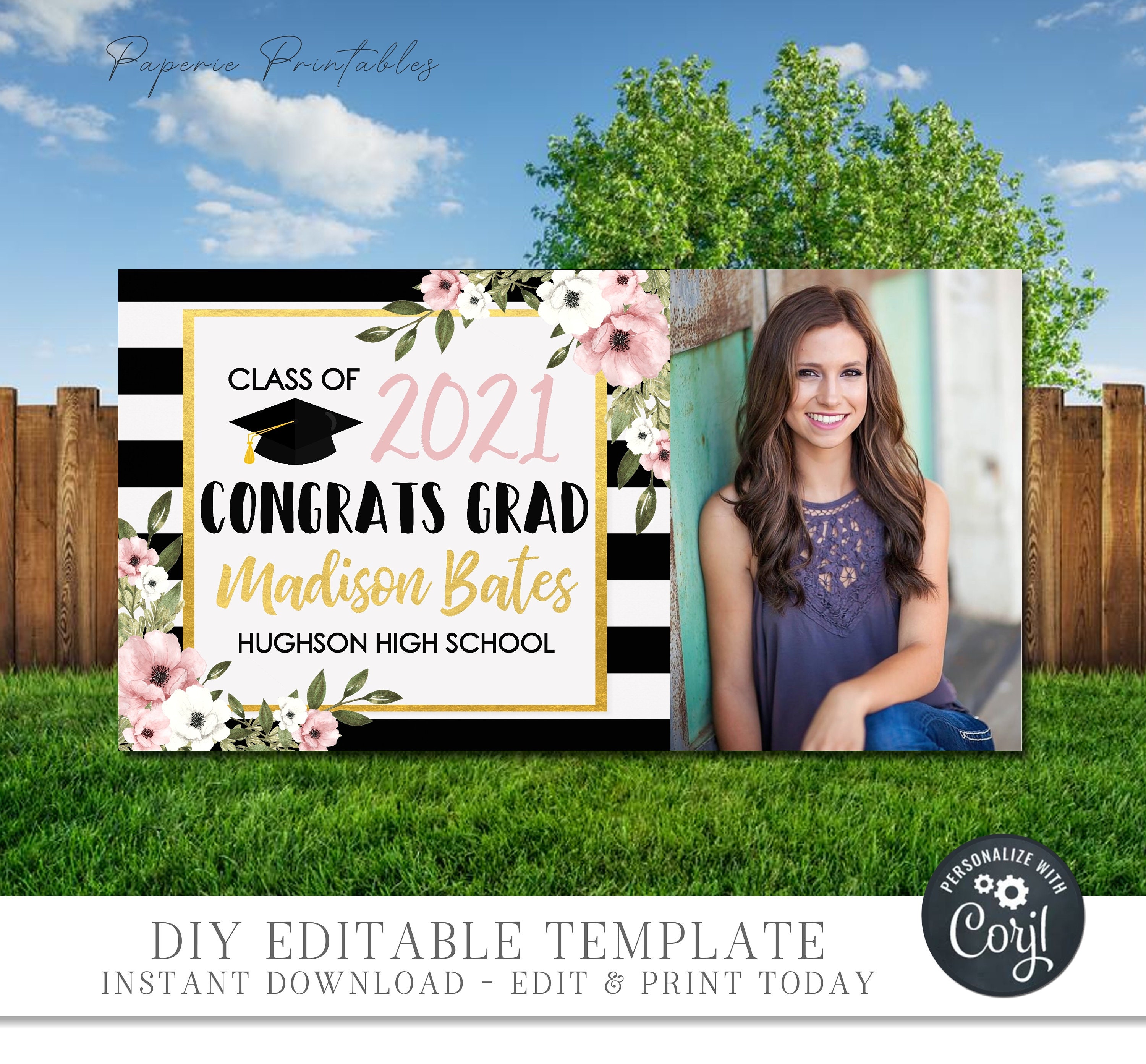Editable Photo Graduation Banner: Class of 2024 Backdrop (DIY Corjl) # ...