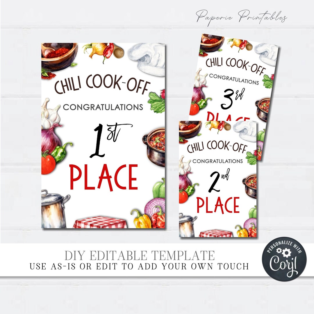 Editable Chili Cook-off Award Tags: DIY Printable Labels (4x6) #FLYR18 ...
