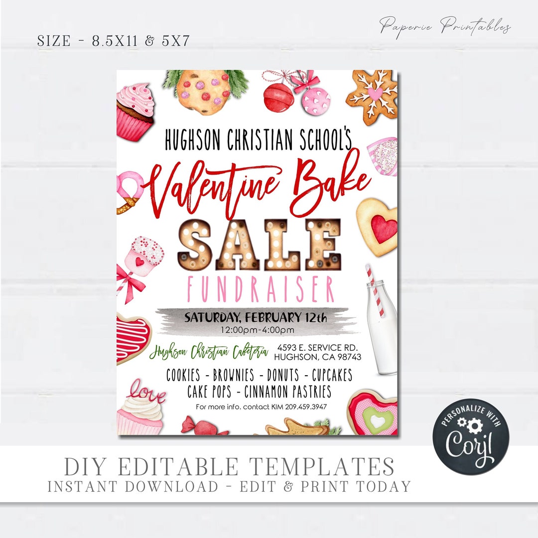 EDITABLE Valentine Bake Sale Flyer, Valentine School Bake Sale Flyer ...