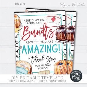 EDITABLE Bundt Cake NURSE Appreciation Sign, Nurse Appreciation Bundt ...