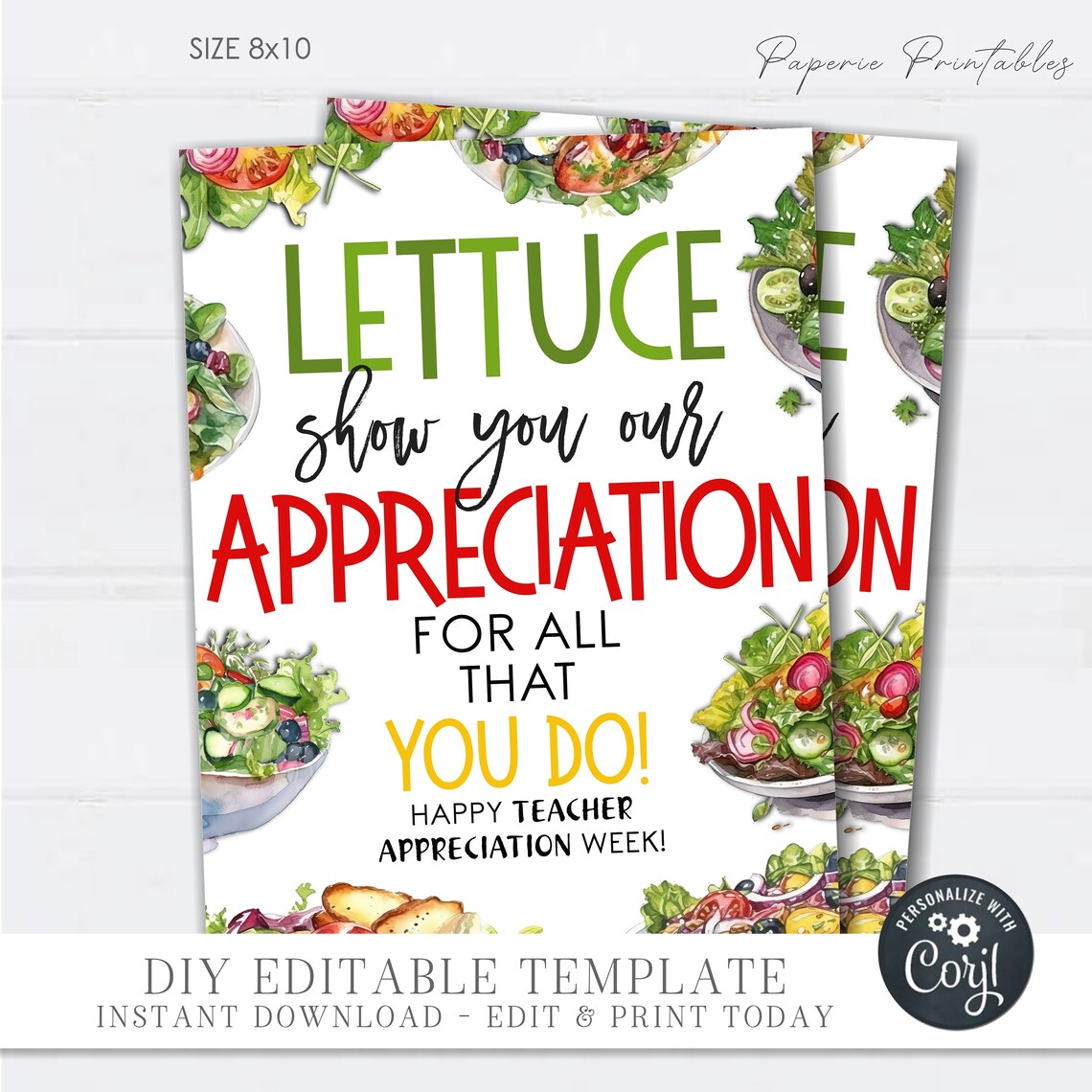 Salad Bar Teacher Appreciation Sign: Editable Thank You (DIY Corjl ...