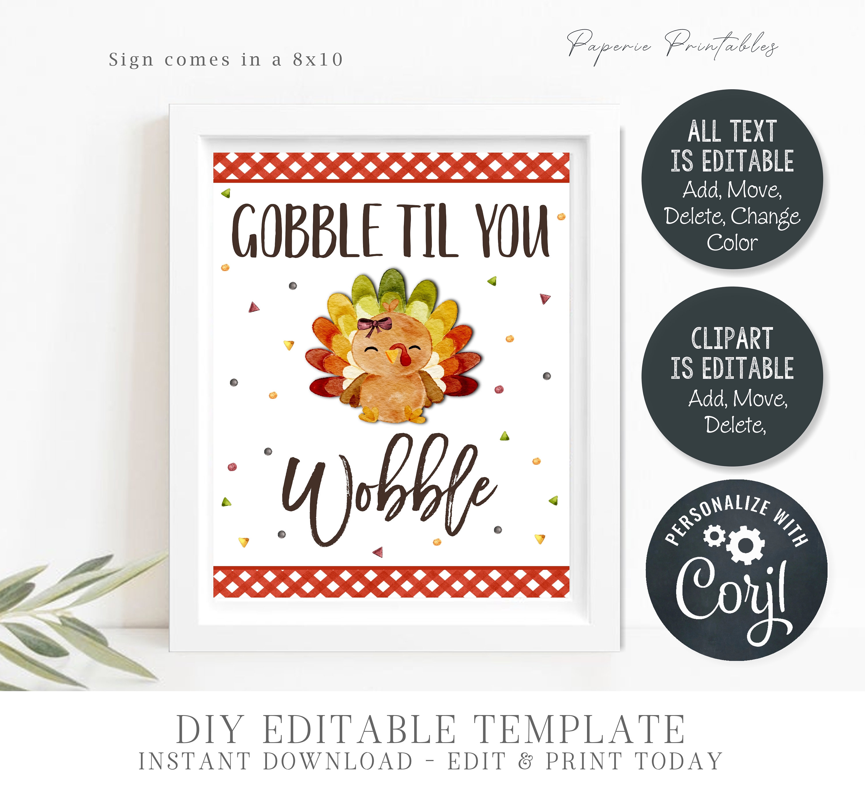 EDITABLE Gobble Til You Wobble Thanksgiving Food Labels | Etsy
