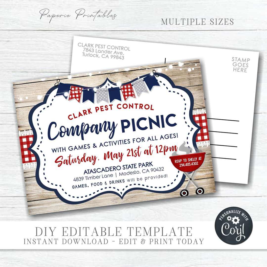 Editable Company Picnic Postcard: DIY BBQ Invitation (corjl) - Etsy