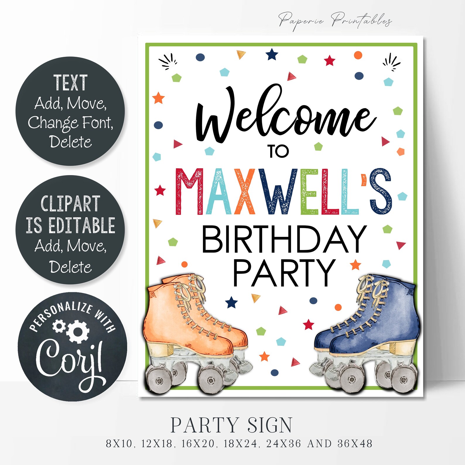 Editable Roller Skating Party Welcome Sign DIY Birthday - Etsy