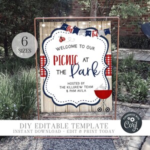EDITABLE Picnic at the Park Welcome Sign, BBQ Party Decorations ...
