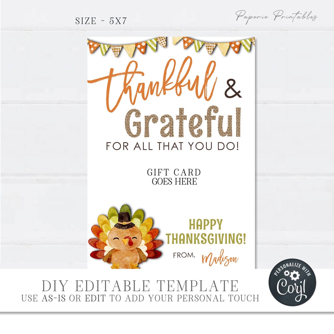 Editable Thanksgiving Gift Card Holder: Thanks a Latte (digital ...