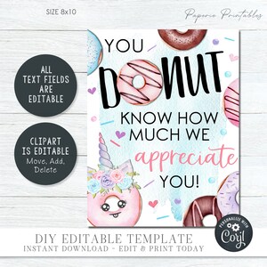 EDITABLE Donut Teacher Appreciation Sign, Teacher Appreciation ...