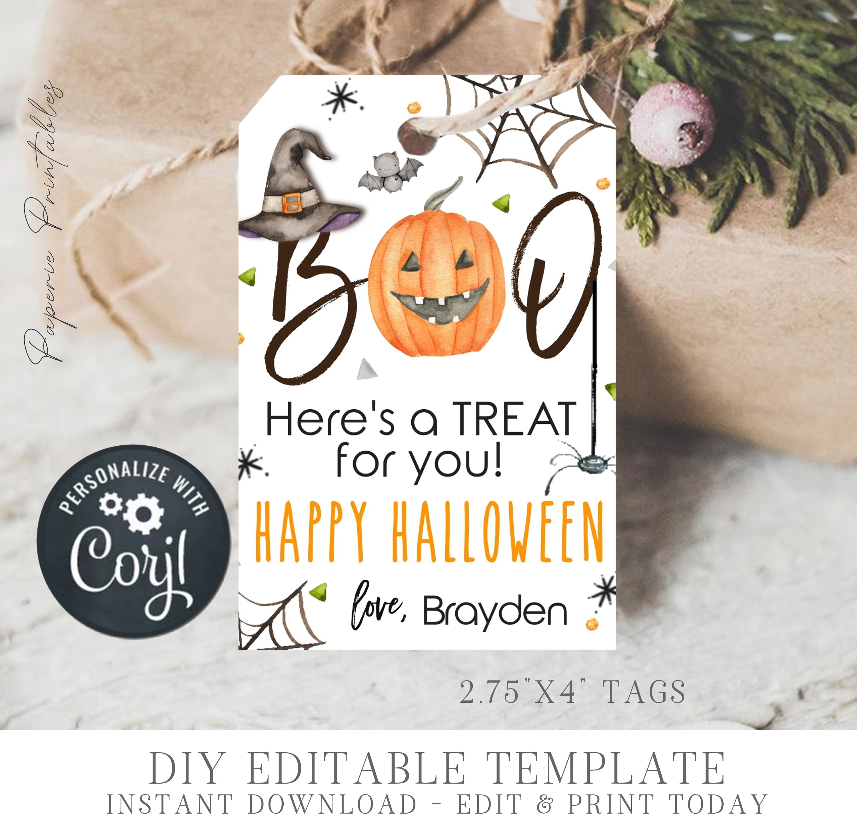 EDITABLE Happy Halloween Tag Printable Halloween Favor Tags - Etsy