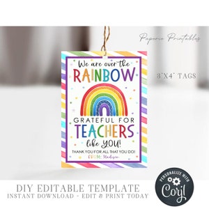 EDITABLE Rainbow Teacher Appreciation Gift Tag, Grateful Teacher Tag ...
