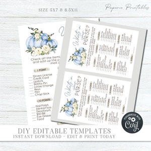 EDITABLE What's in Your Purse Game, Boho Pumpkin What's in Your Purse ...