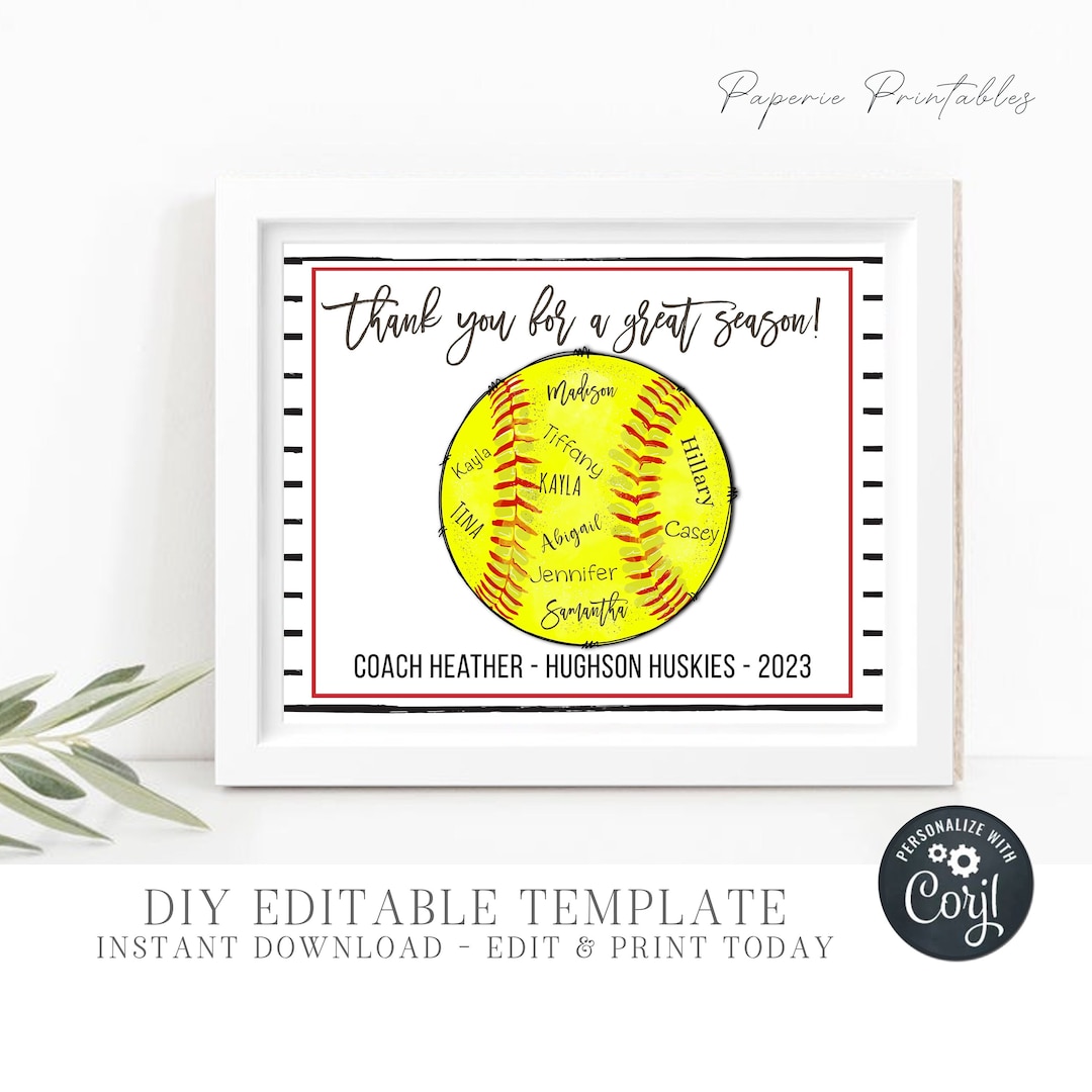 EDITABLE Softball Coach Gift Printable, Coach Appreciation Gift, Team ...