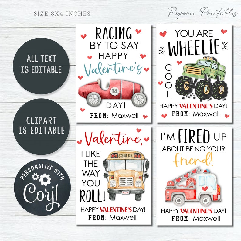 EDITABLE Transportation Valentine Cards Kid Valentine Cards - Etsy