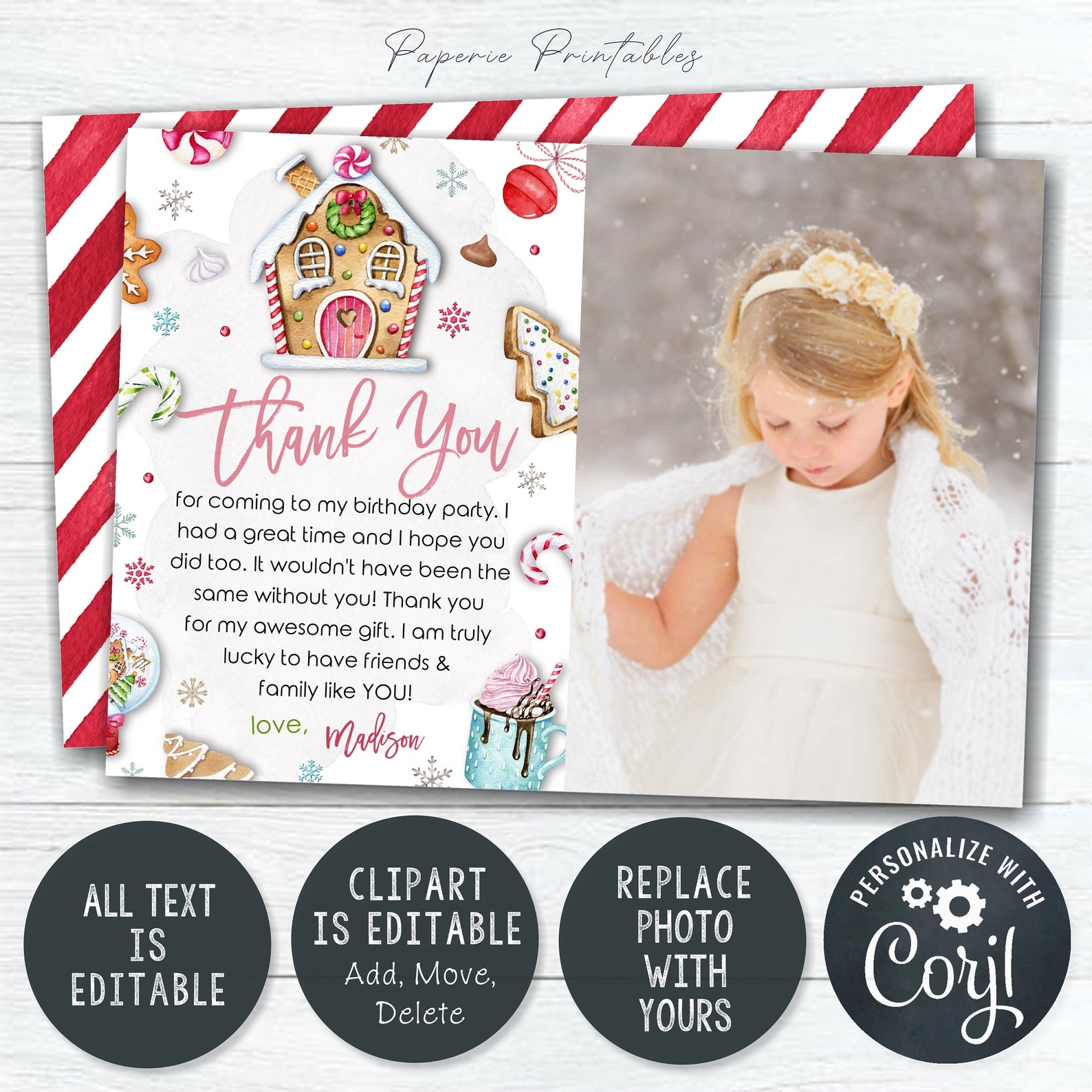 EDITABLE Gingerbread Christmas Party Thank You Card Christmas - Etsy