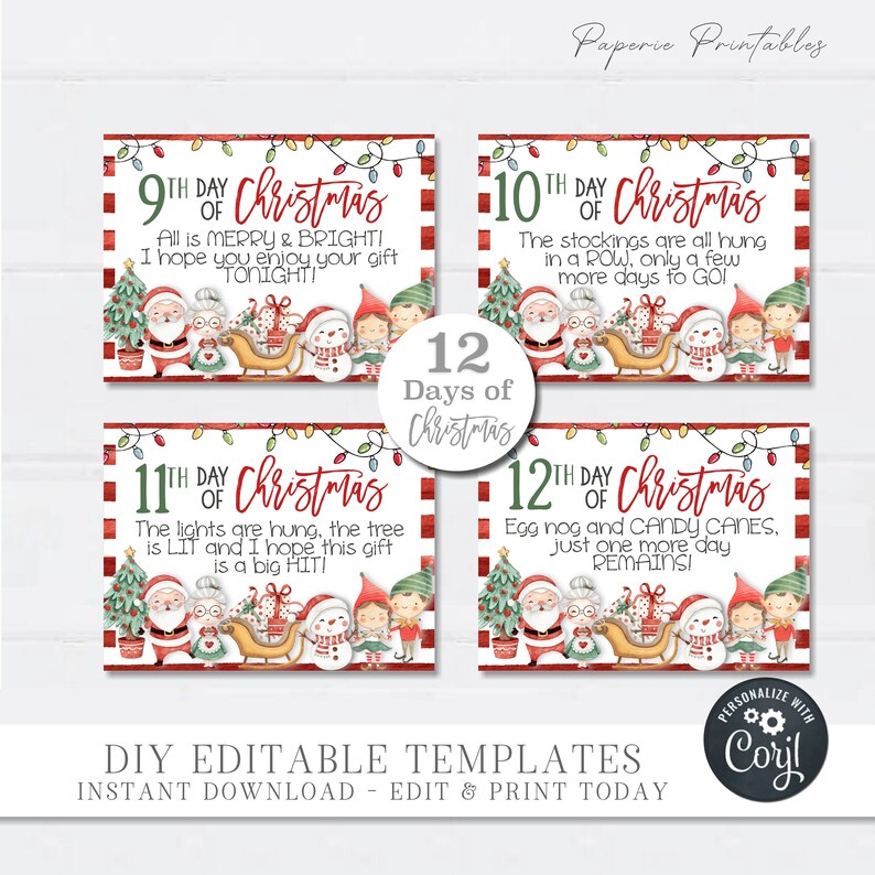 EDITABLE 12 Days of Christmas Printable Tags, 12 Days of Christmas ...