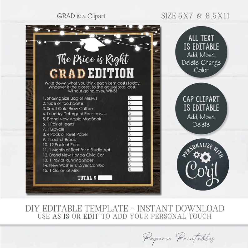Editable Graduation Party Games Price is Right Graduation - Etsy