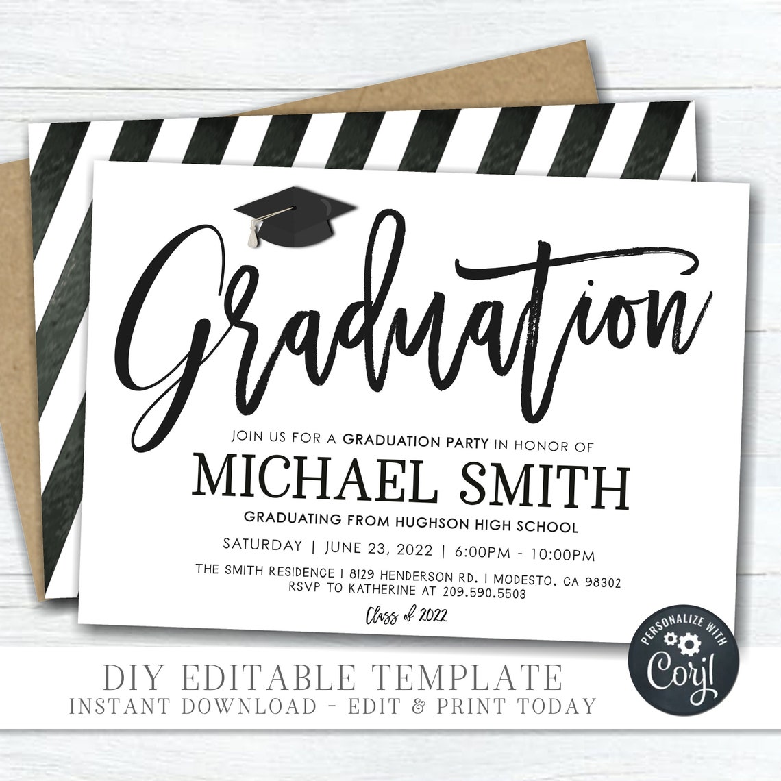 EDITABLE Graduation Party Invitation Match School Colors - Etsy Canada