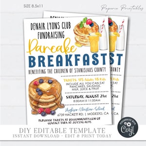EDITABLE Pancake Breakfast Fundraiser, Pancake Breakfast Flyer ...