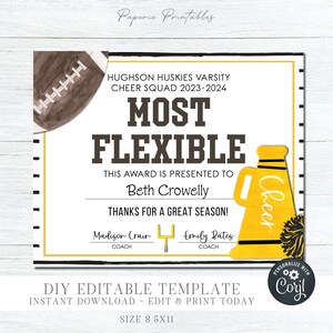 Editable Cheerleading Certificate, End of Season Award, Printable Cheer ...