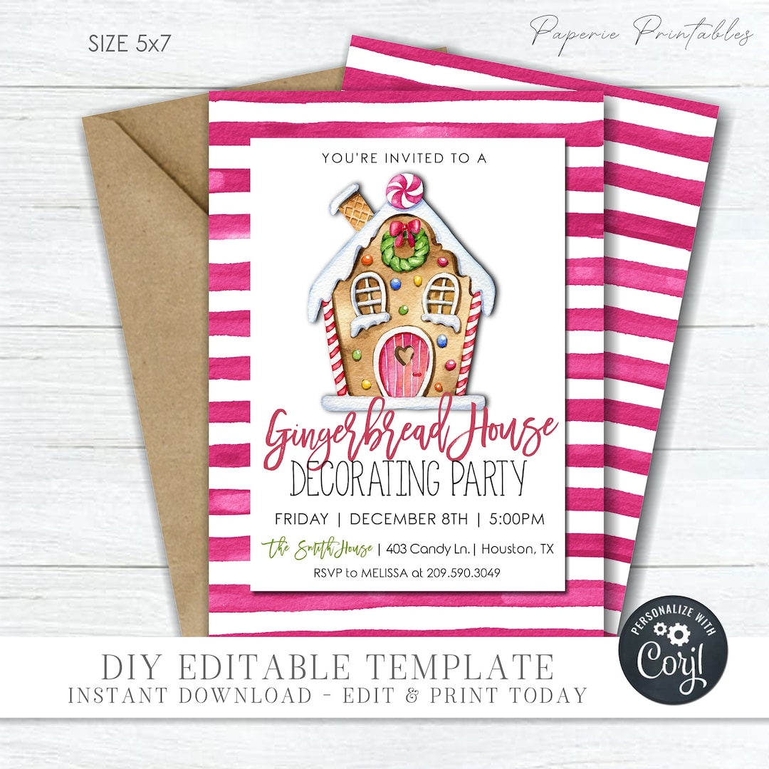 EDITABLE Gingerbread House Decorating Party Invitation Gingerbread ...