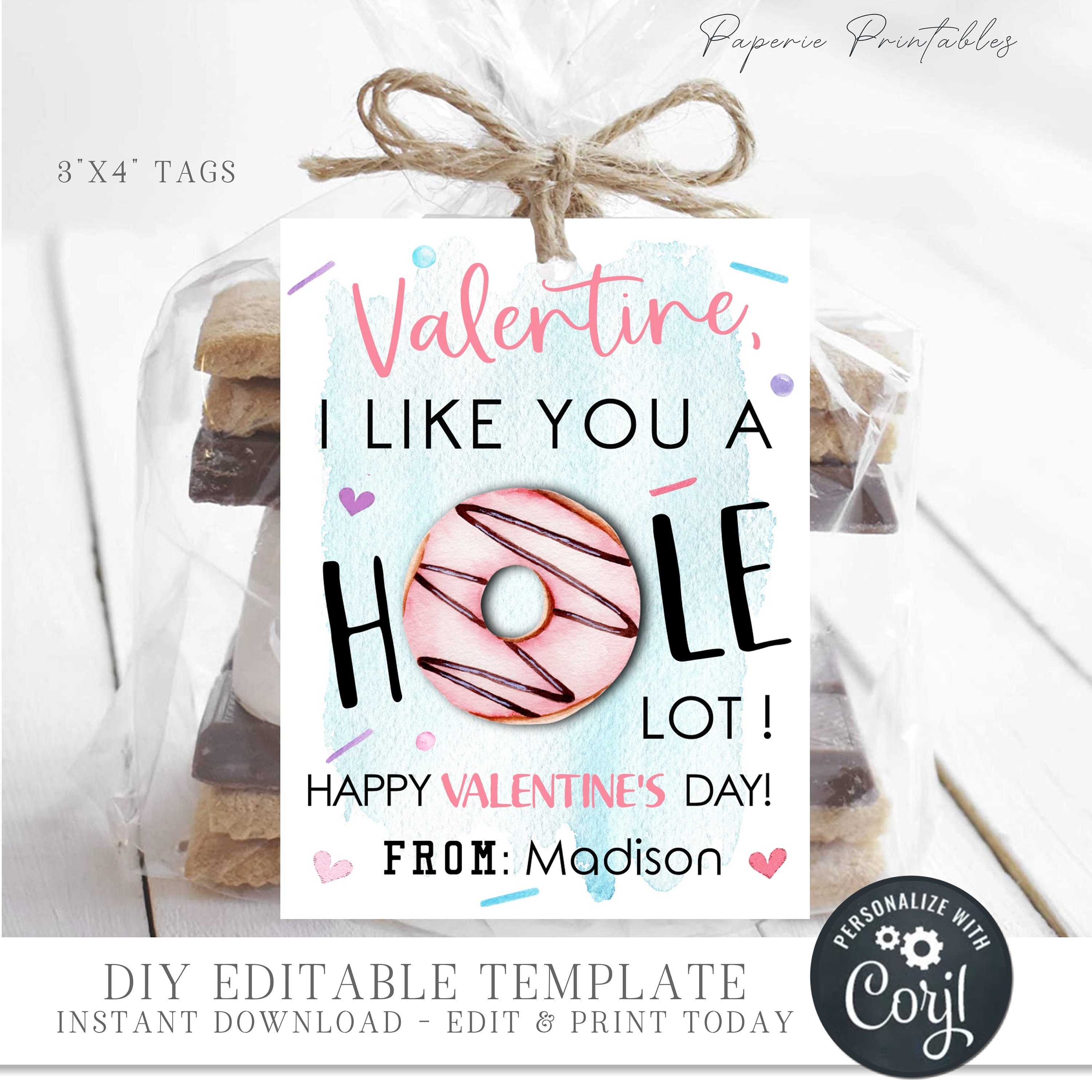 EDITABLE Donut Valentine Cards Kid Valentine Cards School - Etsy