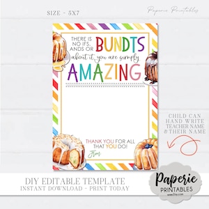 EDITABLE Bundt Cake Teacher Appreciation Gift Card Holder, Nothin ...