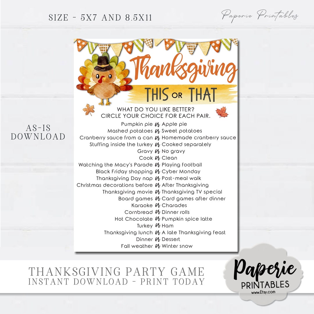 Thanksgiving This or That Game Printable, Thanksgiving Trivia Game ...