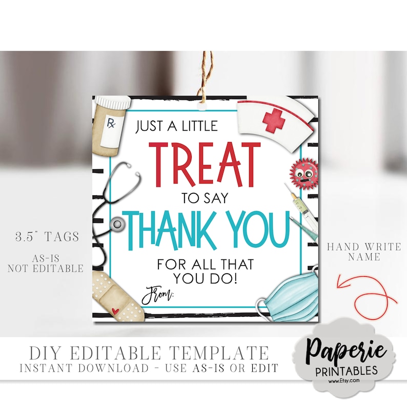 Editable Nurse Appreciation Gift Tags: DIY Thank You Template (corjl) # ...