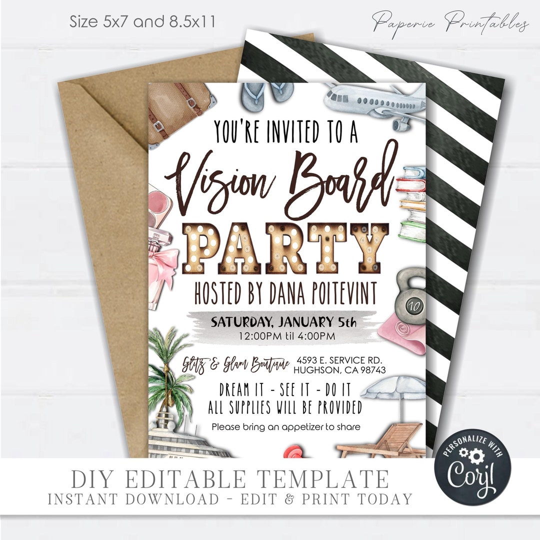 Editable Vision Board Party Invitation Template (5x7 & 8.5x11) (digital ...