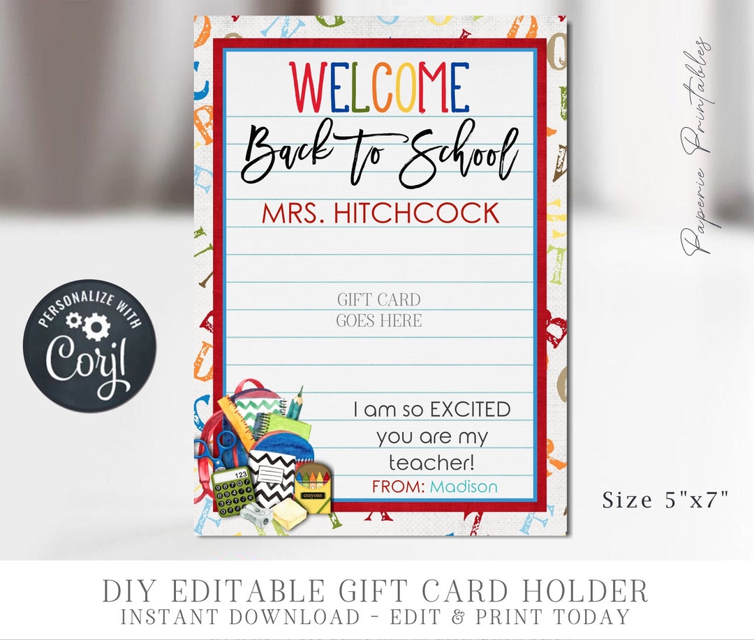 EDITABLE First Day of School Teacher Gift Card, Back to School Teacher ...