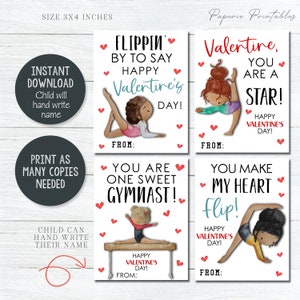 Gymnastics Valentine Card for Kids, Kids Valentine Cards, Gymnast ...