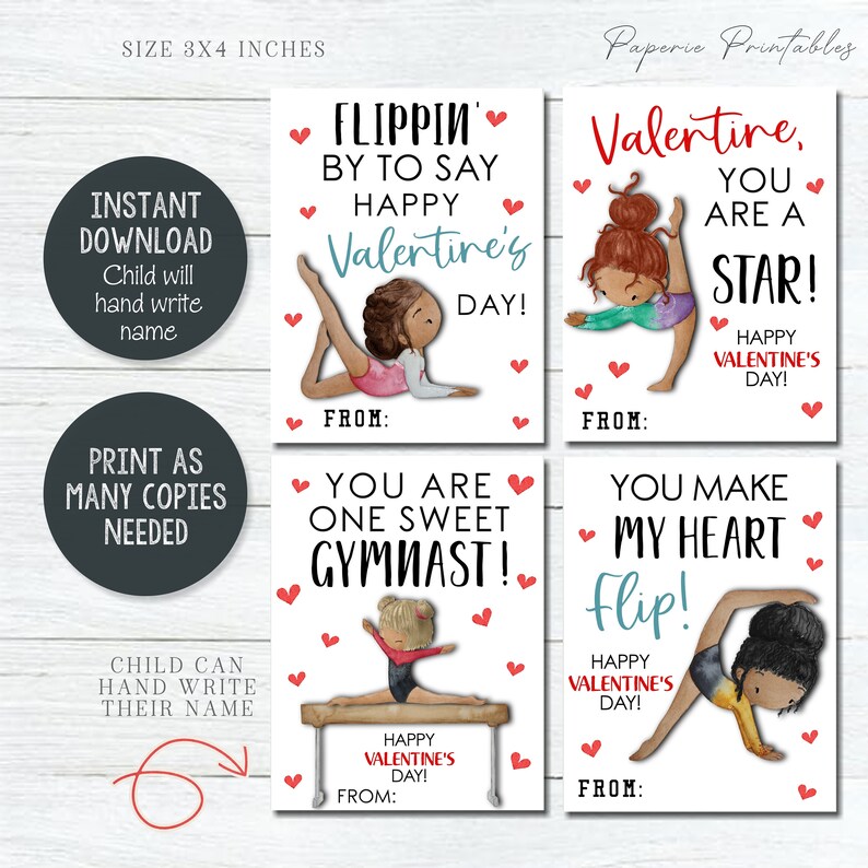 Gymnastics Valentine Card for Kids Kids Valentine Cards - Etsy