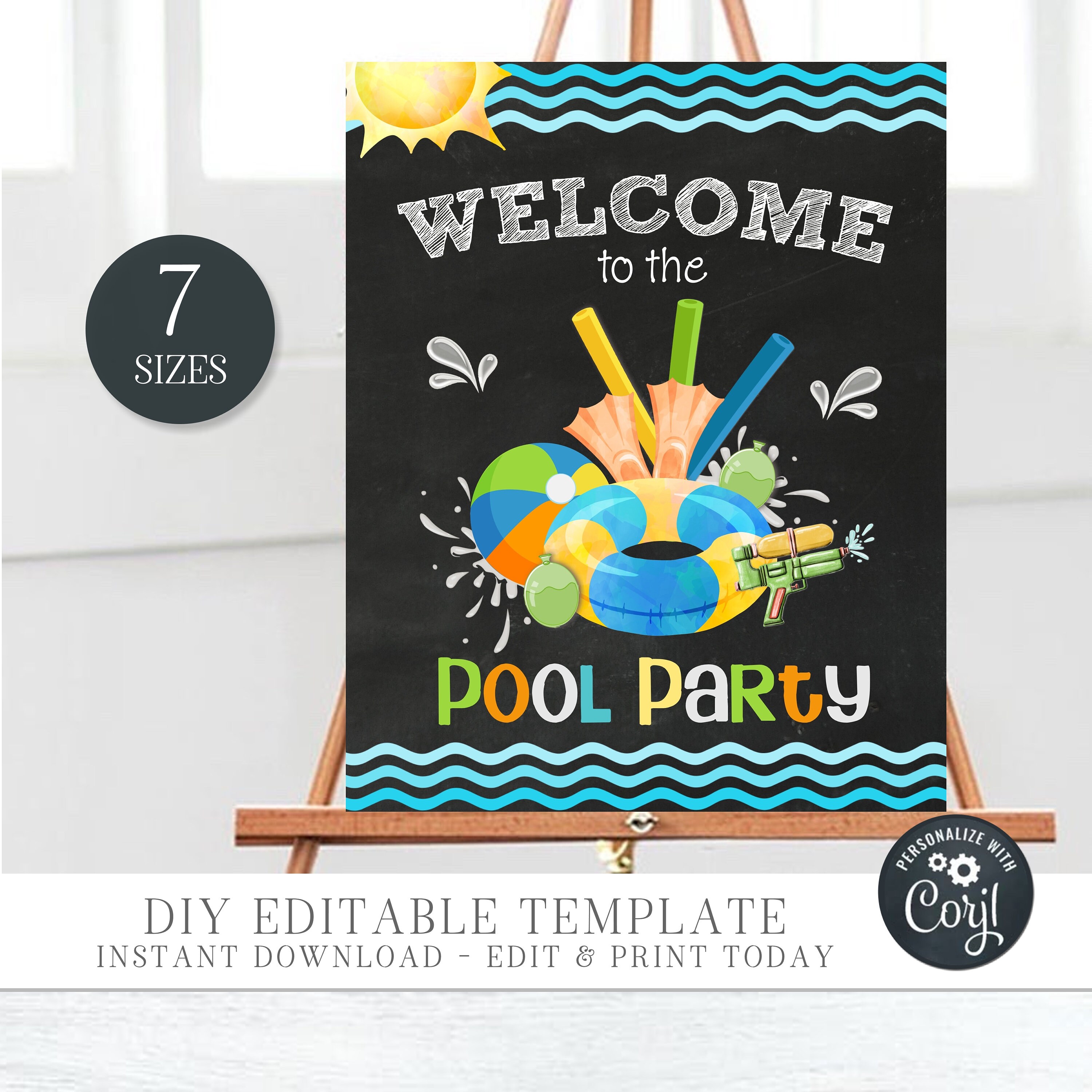 Editable Boy Pool Party Welcome Sign Pool Party Welcome Sign | Etsy