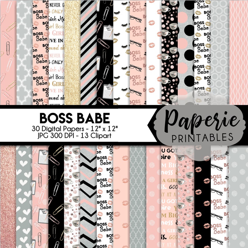 Boss Babe Pattern Digital Paper 12x12 Digital Scrapbooking - Etsy