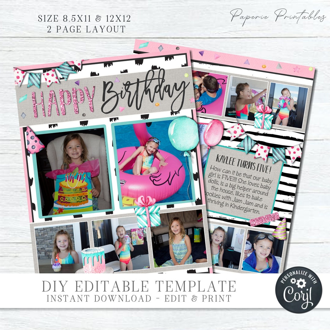 EDITABLE Scrapbooking Quick Pages, Birthday Scrapbooking Album Pages ...